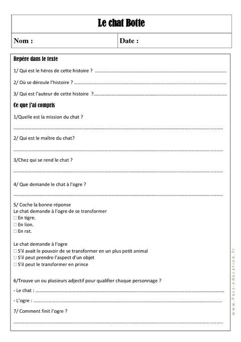 Le chat botté - Charles Perrault - Conte - Ce2 - Cm1 – Arts du langage ...