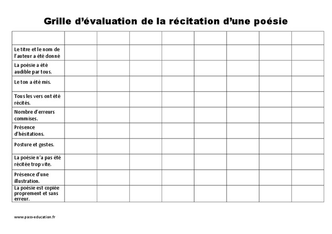 Grille d'évaluation de la poésie - Ce2 - Cm1 - Cm2 - Méthodologie ... Grille d'évaluation de la poésie - Ce2 - Cm1 - Cm2 - Méthodologie ...