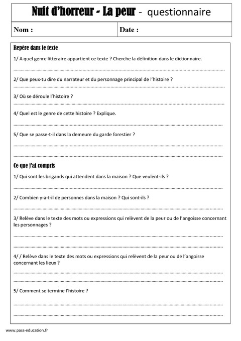 La peur - Nouvelle - Maupassant – Arts du langage – XIXe siècle – Cm1 ...