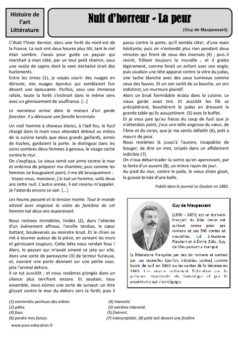 La peur - Nouvelle - Maupassant – Arts du langage – XIXe siècle – Cm1 ...