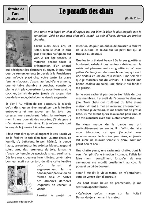 Le paradis des chats - Emile Zola – Arts du langage – XIXe siècle – Cm1 ...