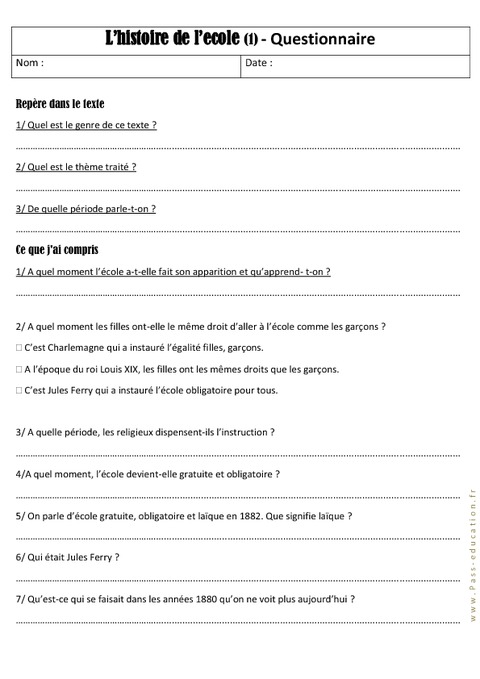 L'histoire de l'école - Ce2 - Cm1 - Cm2 - Lecture documentaire de la ...
