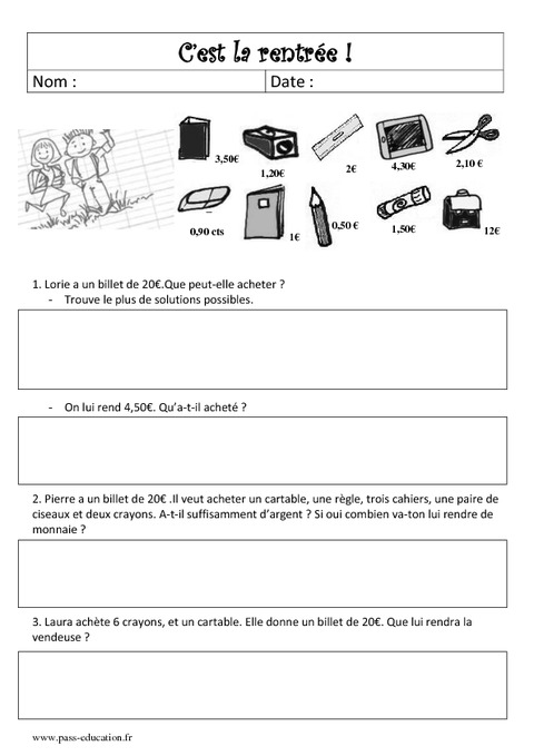 Rentrée - Problèmes - Cm2 - Mathématiques - Cycle 3 - Pass Education