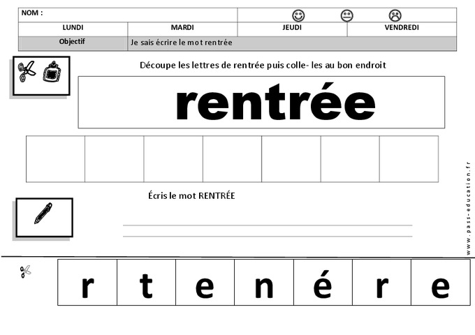 Ecrire le mot rentrée - Script - Grande section - Cycle 1 - Pass Education