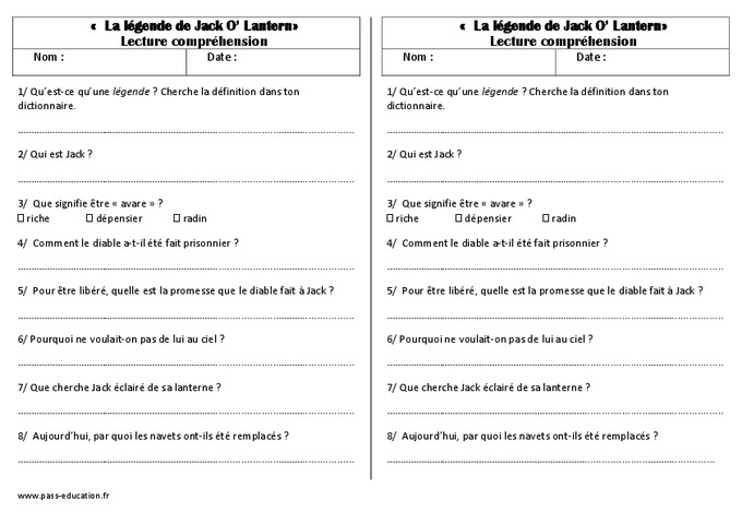 La légende de Jack o lantern – Halloween – Récit – Ce2 – Cm1 – Cm2 ...