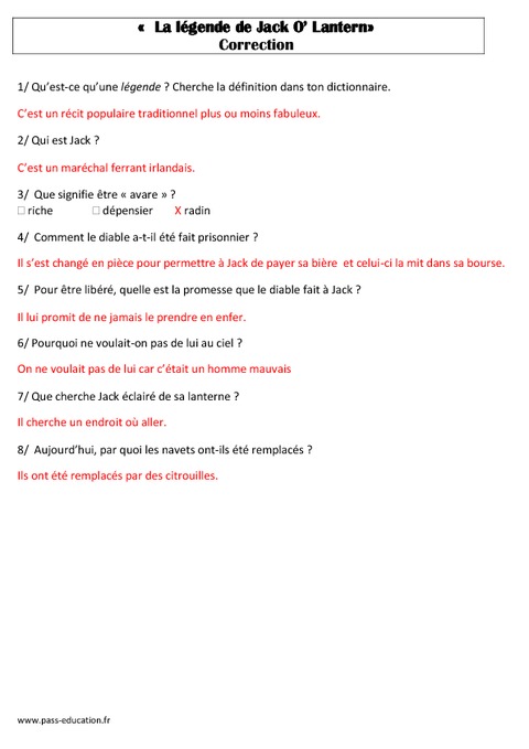 La légende de Jack o lantern – Halloween – Récit – Ce2 – Cm1 – Cm2 ...