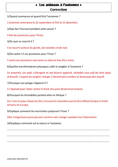 Les animaux à l'automne - Texte documentaire - Automne - Ce1 - Cycle 2 - Pass Education