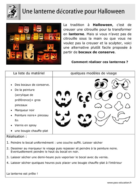 Réaliser une lanterne pour Halloween - Arts plastiques - Ce1 - ce2 ...
