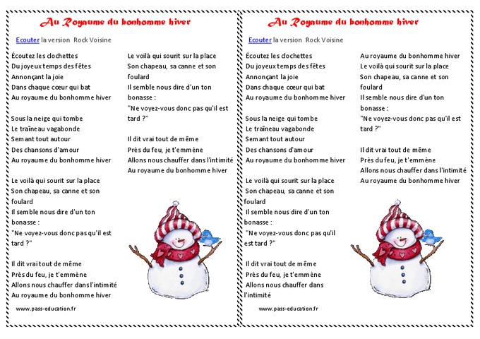 Au royaume du bonhomme hiver - Chanson de noël - Cycle 2 - Cycle 3 ...