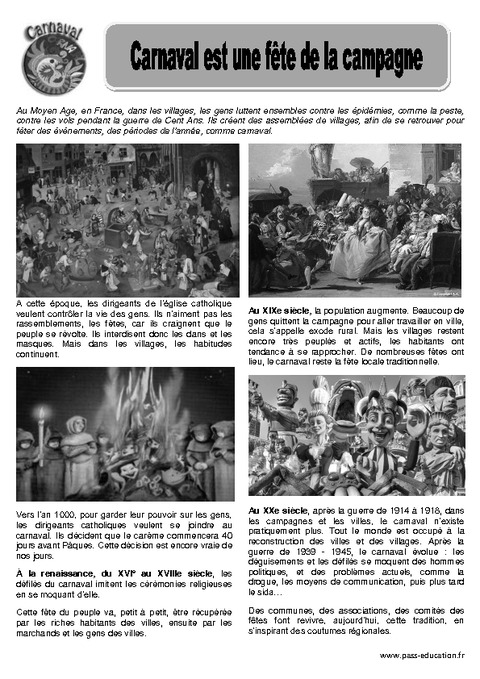 Carnaval est une fête de la campagne - Lecture documentaire - Ce2 - Cm1 ...