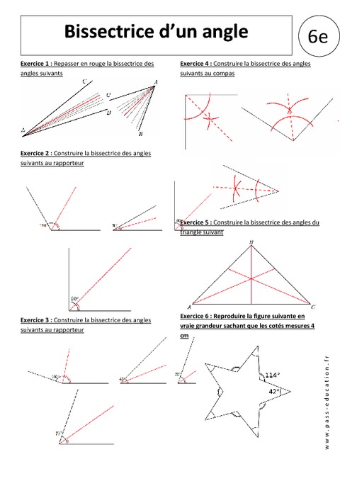 Bissectrice d'un angle - 6ème - Exercices corrigés - Angles - Pass ...