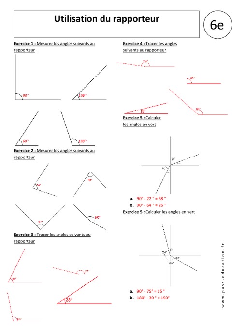 Utilisation du rapporteur - Exercices corrigés - 6ème - Angles - Pass ...