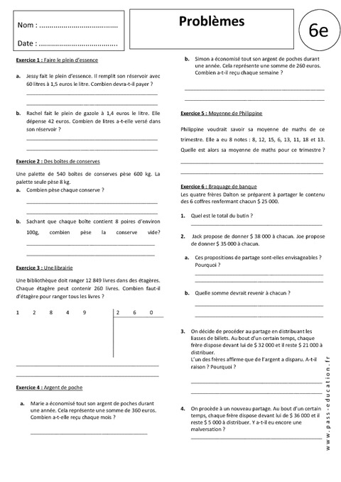 Divisions - Problèmes - Exercices corrigés - 6ème - Pass Education Divisions - Problèmes - Exercices corrigés - 6ème - Pass Education