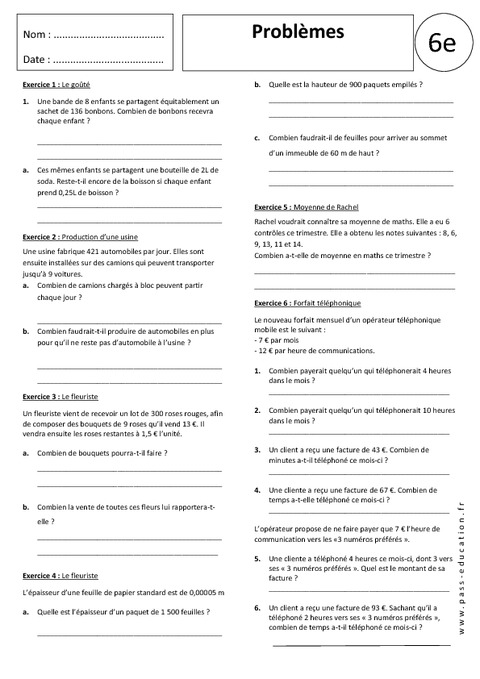 Problèmes - Divisions - 6ème - Exercices corrigés - Pass Education Problèmes - Divisions - 6ème - Exercices corrigés - Pass Education