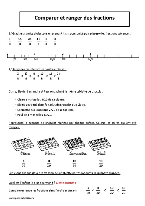 Fractions - Comparer - Ranger – Cm2 - Exercices corrigés – Numération ...