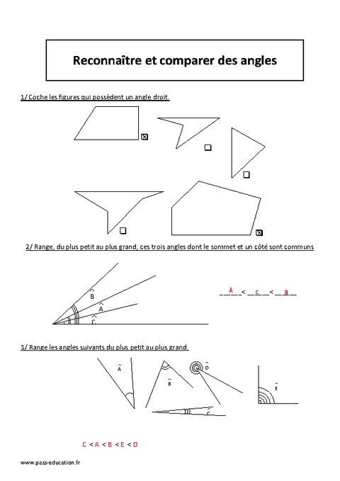 Reconnaître et comparer des angles – Cm2 – Exercices corrigés ...