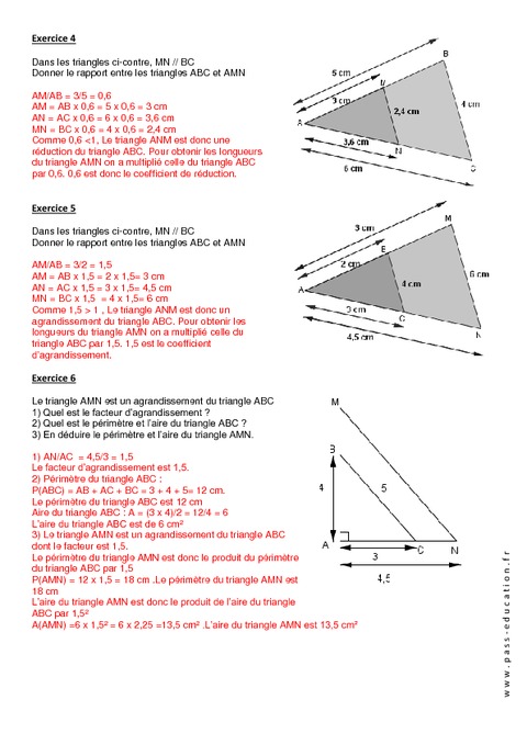 Triangles - Agrandissement - Réduction – 3ème - Exercices corrigés – Géométrie - Brevet des ...