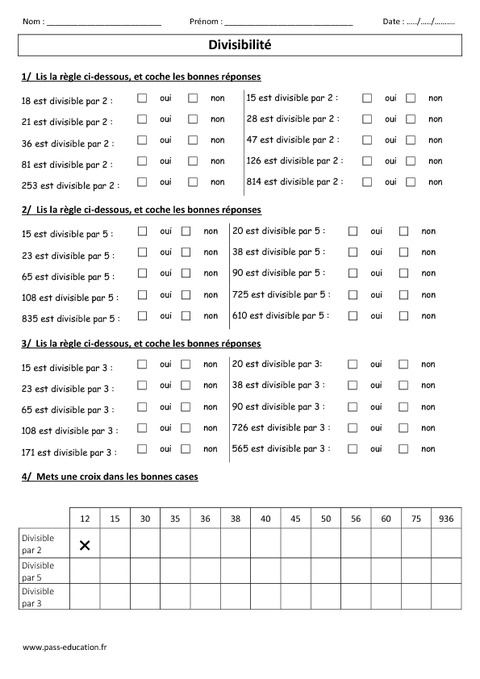 Divisibilité – Cm1 – Cm2 – Exercices corrigés - Calcul – Cycle 3 - Pass ...