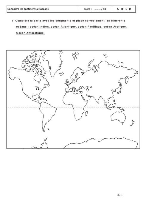 Globe - Planisphère - Océans - Continents - Evaluation - Ce2 - Pass ...