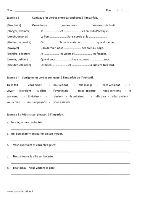 Imparfait – Cm1 – Cm2 – Evaluation - Pass Education