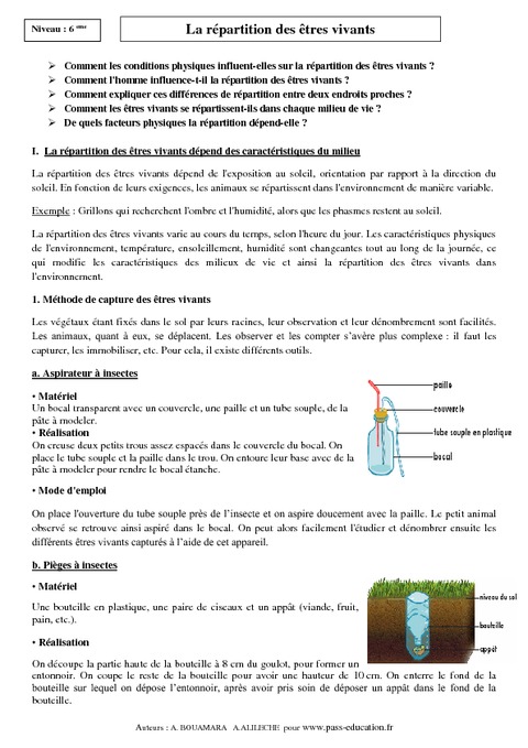 Répartition des êtres vivants – 6ème – Cours – SVT - Pass Education