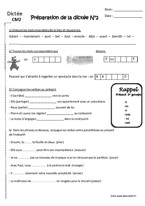 Verbes du 1er groupe au présent - Pluriel des noms en al, au, eau, eu ...