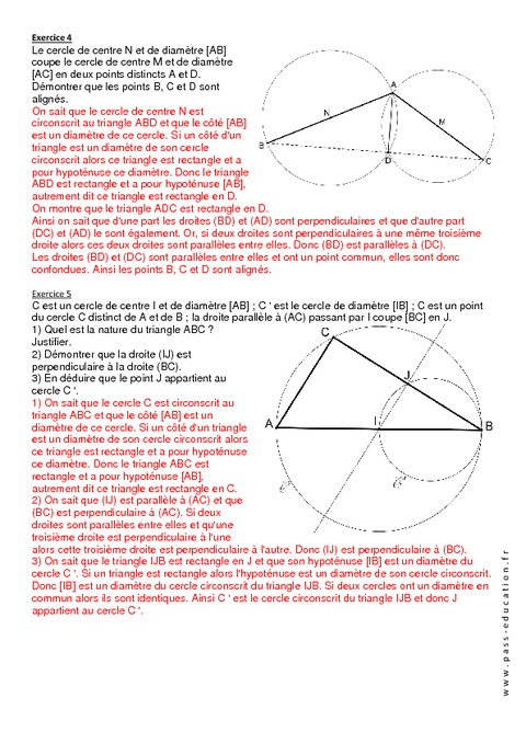 Cercle circonscrit - Triangle rectangle – 4ème – Exercices corrigés – Géométrie - Pass Education