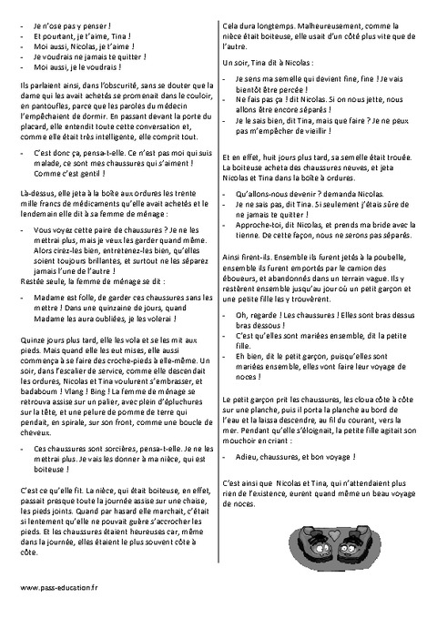 La paire de chaussure - Conte - Lecture compréhension – Ce2 – Cycle 3 ...