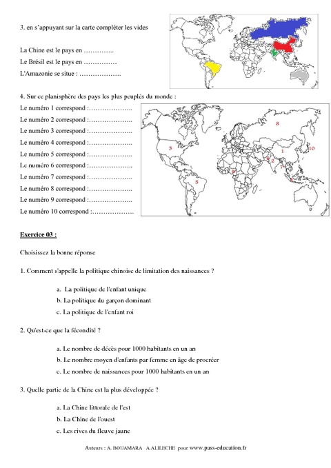 Croissance démographique et développement – Exercices corrigés – 5ème ...