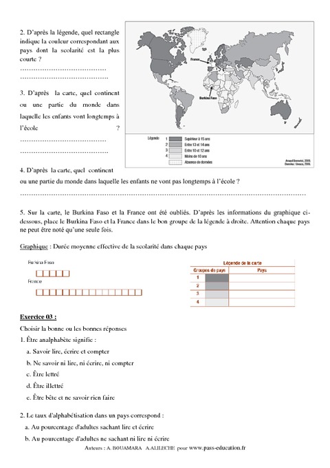 Inégalités devant l’alphabétisation – Exercices corrigés – 5ème ...