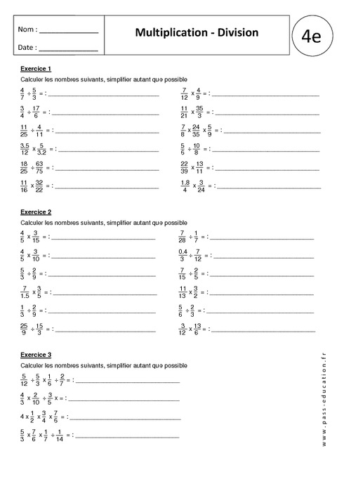 Multiplication - Division – Exercices corrigés – 4ème - Ecriture ...
