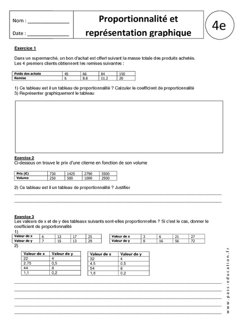Proportionnalité et représentation graphique - 4ème - Exercices ... Proportionnalité et représentation graphique - 4ème - Exercices ...