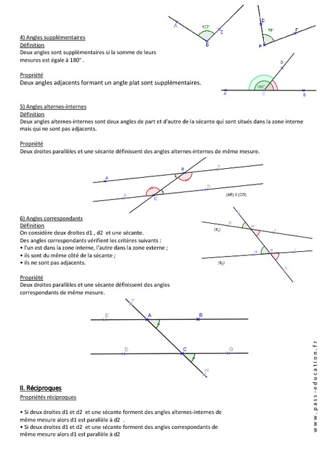 Angles - Parallélisme - 5ème - Cours - Pass Education