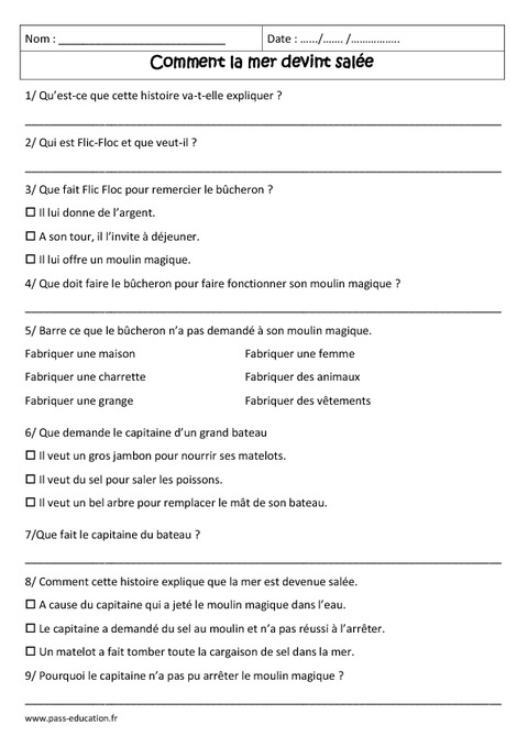 Comment la mer devient salée - Conte – Ce1 – Lecture compréhension ...