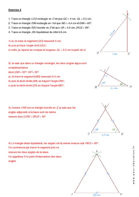 Somme des angles d'un triangle - Exercices corrigés - 5ème - Pass Education