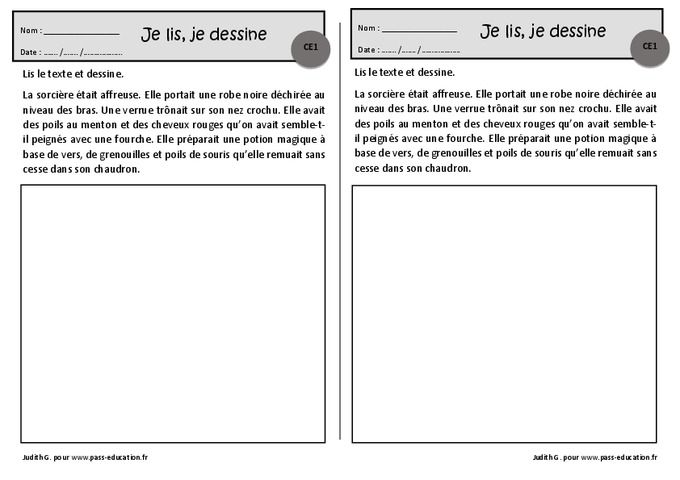 La sorcière affreuse - Je lis, je dessine – Ce1 – Exercices de lecture ...