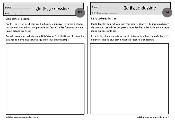 L'automne - Je lis, je dessine – Ce1 – Exercices de lecture – Cycle 2 ...