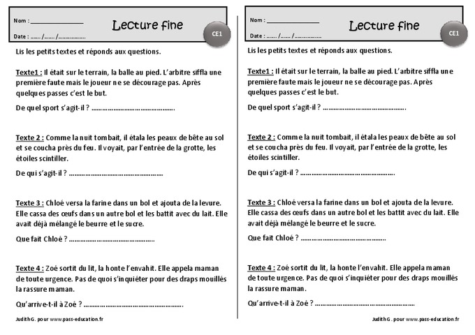Lecture fine - Inférences - Ce1 - Exercices de lecture - Pass Education