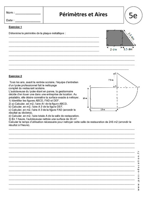 Périmètres – Aires – Calculs – Exercices corrigés - 5ème - Pass Education