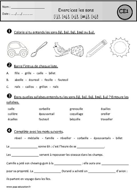 Exercices – ill -ail,aill – eil,eill – euil,euill – ouill – Ce1 – Cycle ...