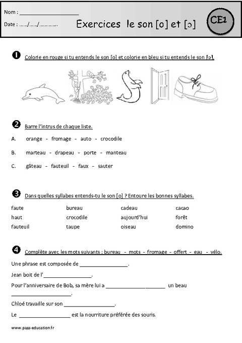 Exercices - Son [o] et [ɔ] - o - ô - au - eau - o – Ce1 – Etude des ...
