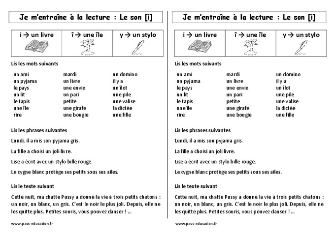 Fiche de lecture - Son [i] - i - î - y – Ce1 – Etude des sons - Pass ...
