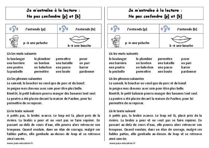 Fiche de lecture - p et b – Ne pas confondre – Ce1 – Cycle 2 - Etude de ...