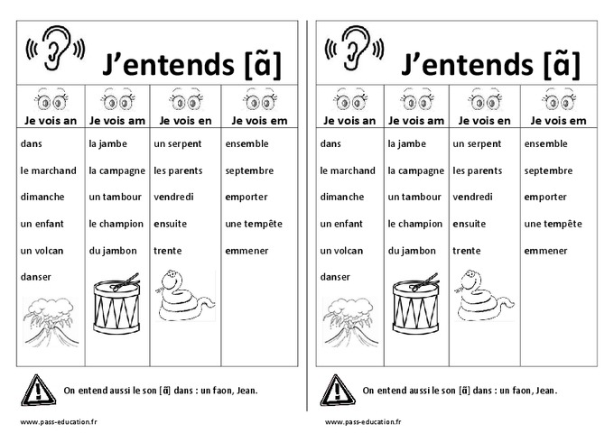 Fiche mémo élève - Son ɑ̃ - an - am - en - em - Cp - Ce1 – Cycle 2 ...