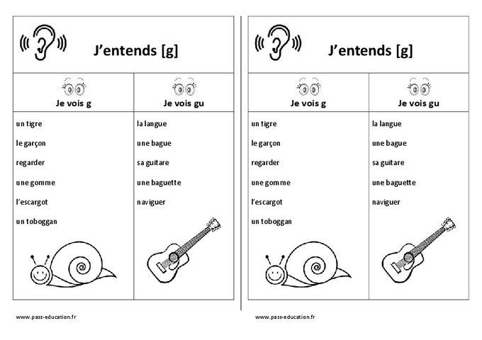 Fiche mémo élève - g - gu – Cp - Ce1– Cycle 2 - Etude des sons - Pass ...