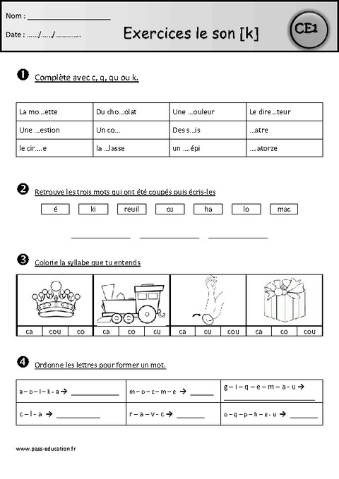 Révisions – Son [k] – c – q – qu – k – Ce1 – Cycle 2 – Etude des sons ...