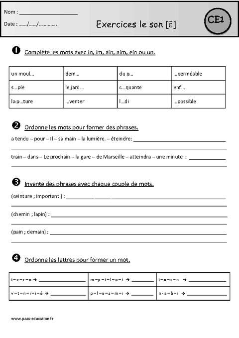 Révisions - Son [ɛ̃] – in - im - ain - aim - ein - un - Ce1 – Cycle 2 ...