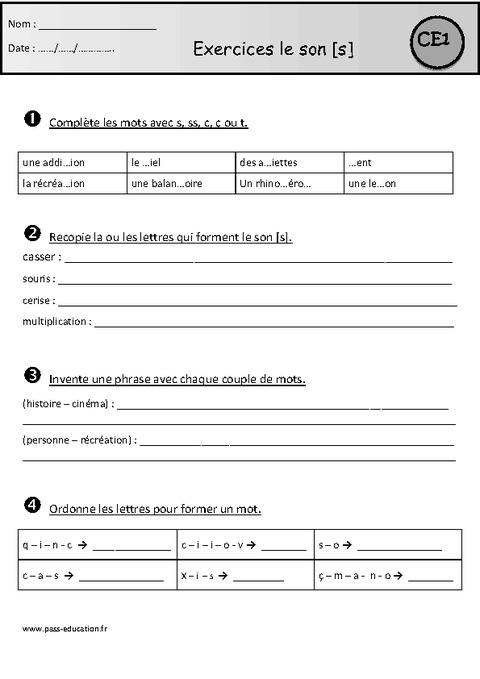 Révisions - Son [s] – s - ss - c - ç - t - x - Ce1 – Etude des sons ...