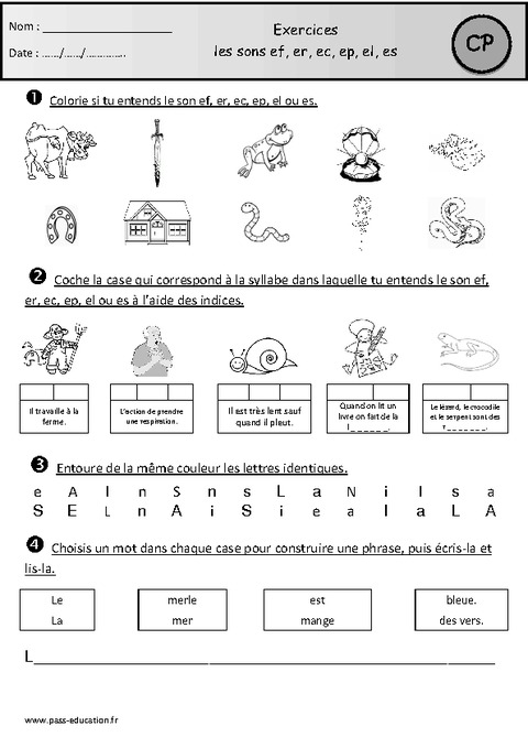 Exercices – Sons ef, er, ec, ep, el, es – Etude des sons – Cycle 2 ...
