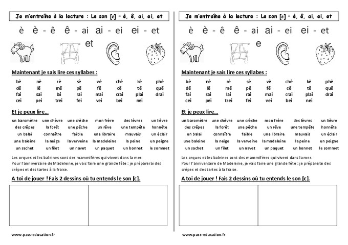 Fiche de lecture – Son è, ê, ai, ei, et – Cp – Etude des sons – Cycle 2 ...